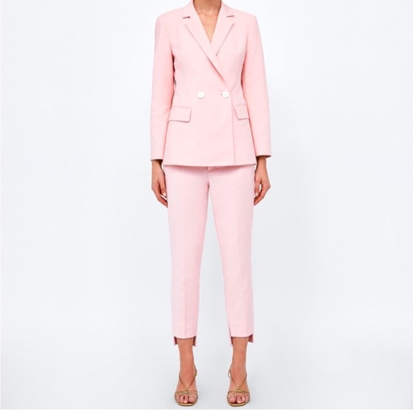 Zara | Jackets & Coats | Zara Pink Double Breasted Blazer And Pants ...